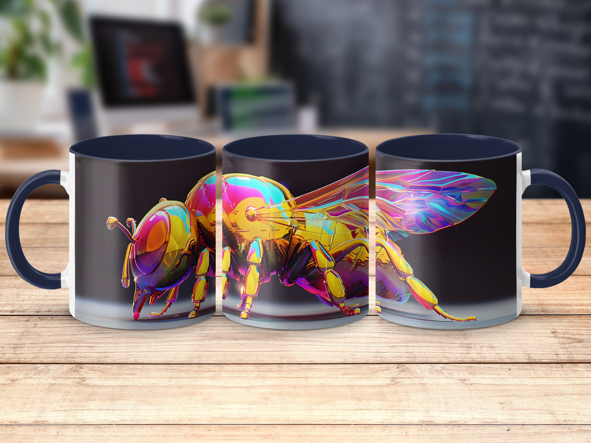 East Urban Home Set of 4 Colourful 3D Design 11oz Accent Mugs – White ...