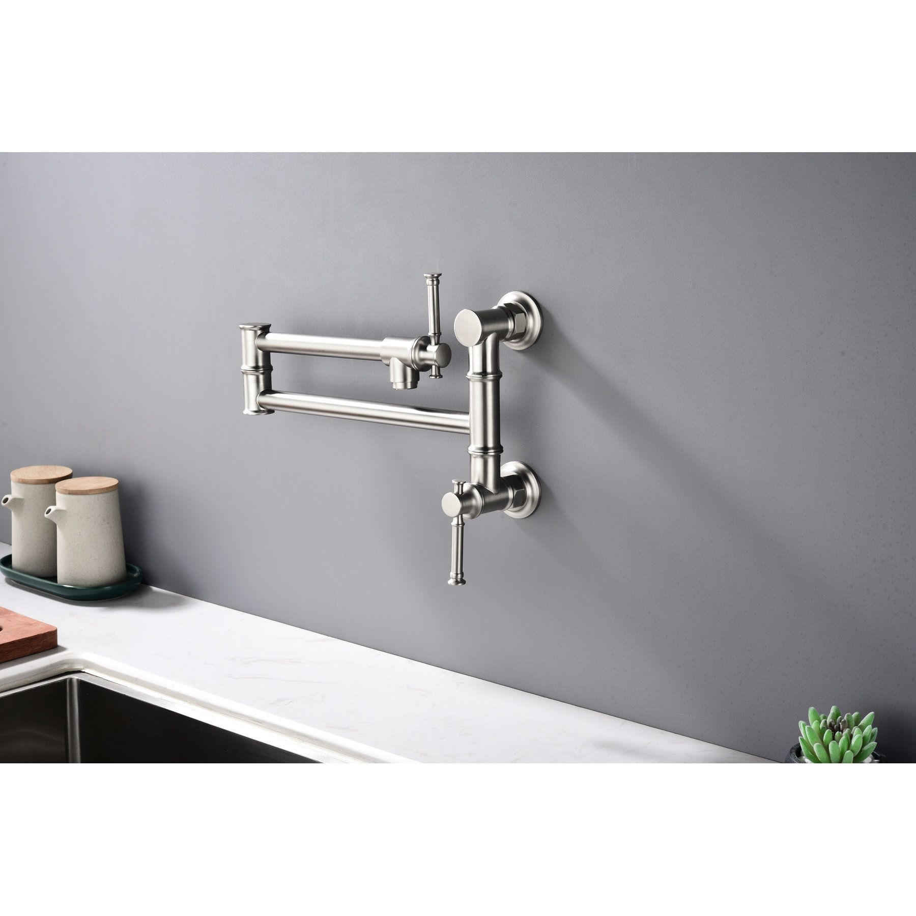 Latitude Run® Wall Mount Pot Filler Faucet - Brass, Modern Design, Two ...