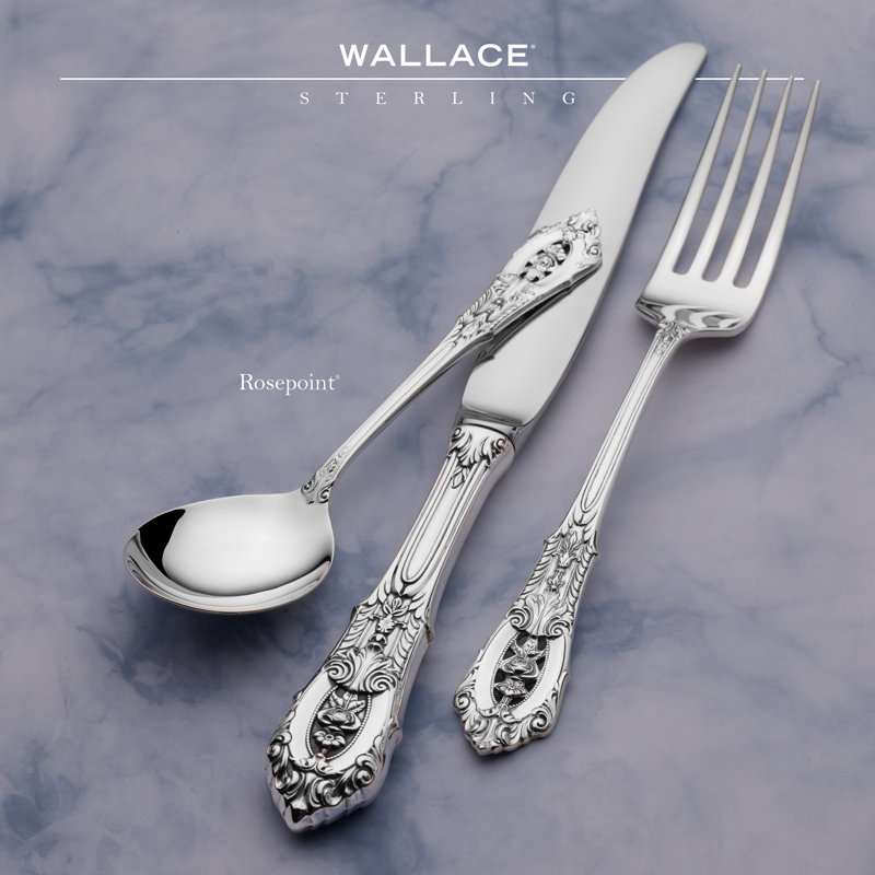 Wallace Sterling Silver Rose Point 5 Piece Flatware Set, Service for 1 ...