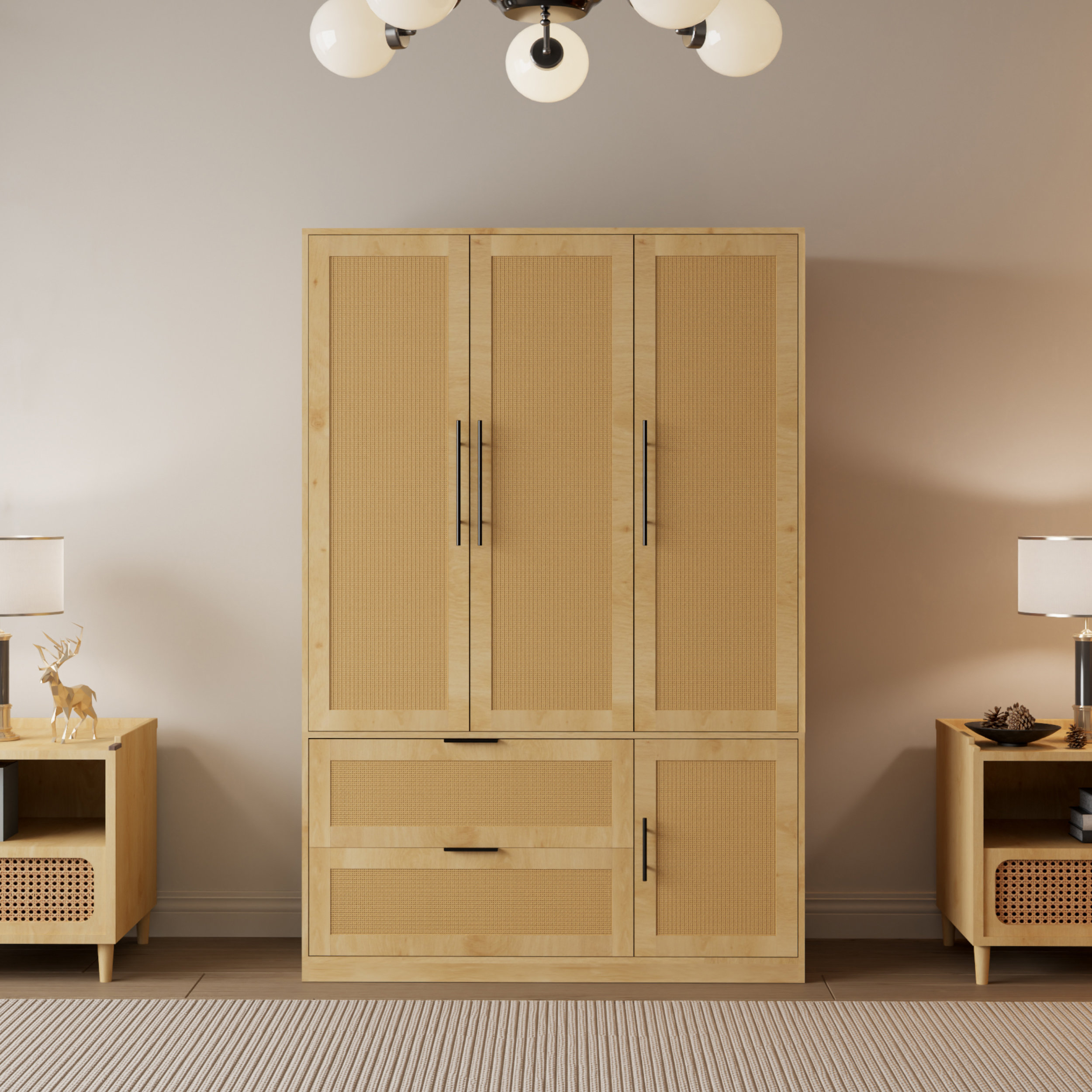 Bay Isle Home™ Addeson Rattan Weaving Solid + Manufactured Wood Armoire ...