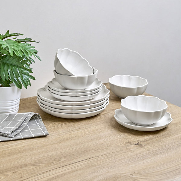 Sango Bethany 12-Piece White Stoneware Dinnerware Set – Service for 4 ...