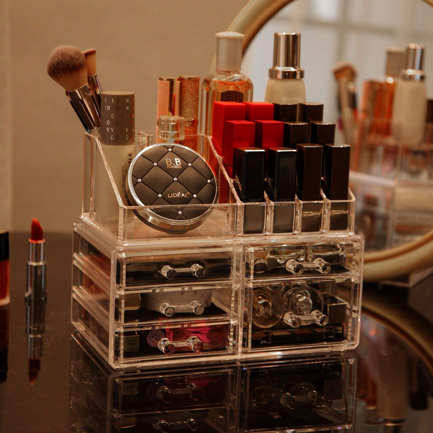 Hokku Designs 2 Pack Clear Stackable Makeup Organizer With 5 Drawers ...