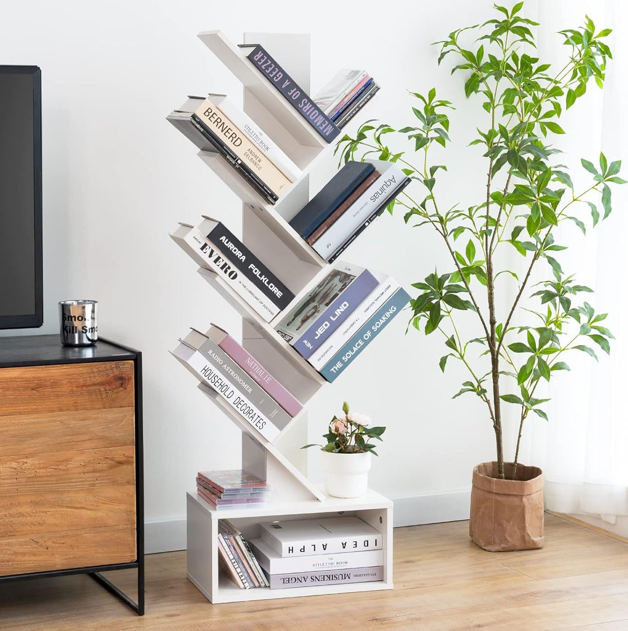 Latitude Run® 6 Shelf Retro Floor Standing Bookcase, Tall Wood Book ...