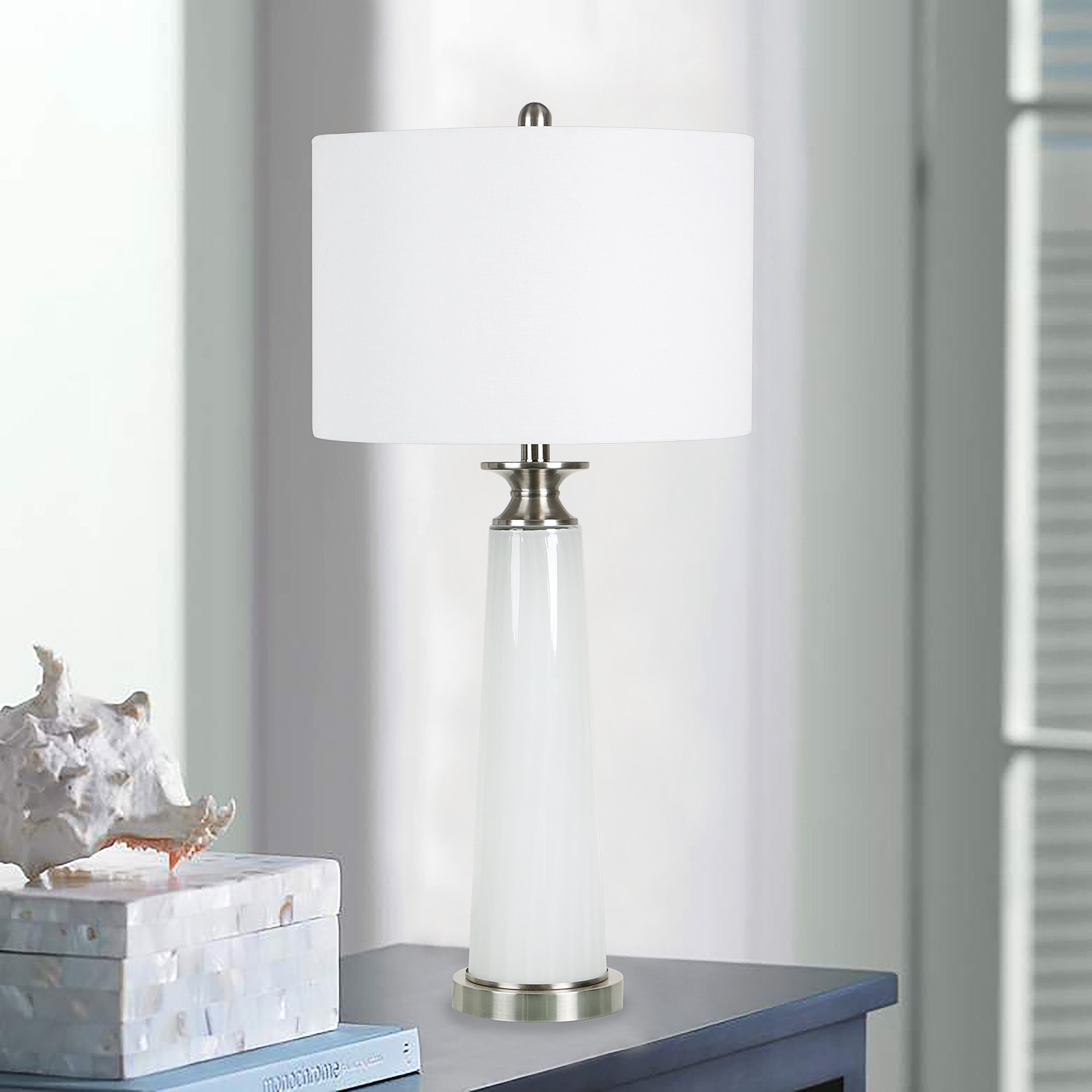 Ivy Bronx Cloud White Glass and Metal Column Table Lamp - Wayfair Canada