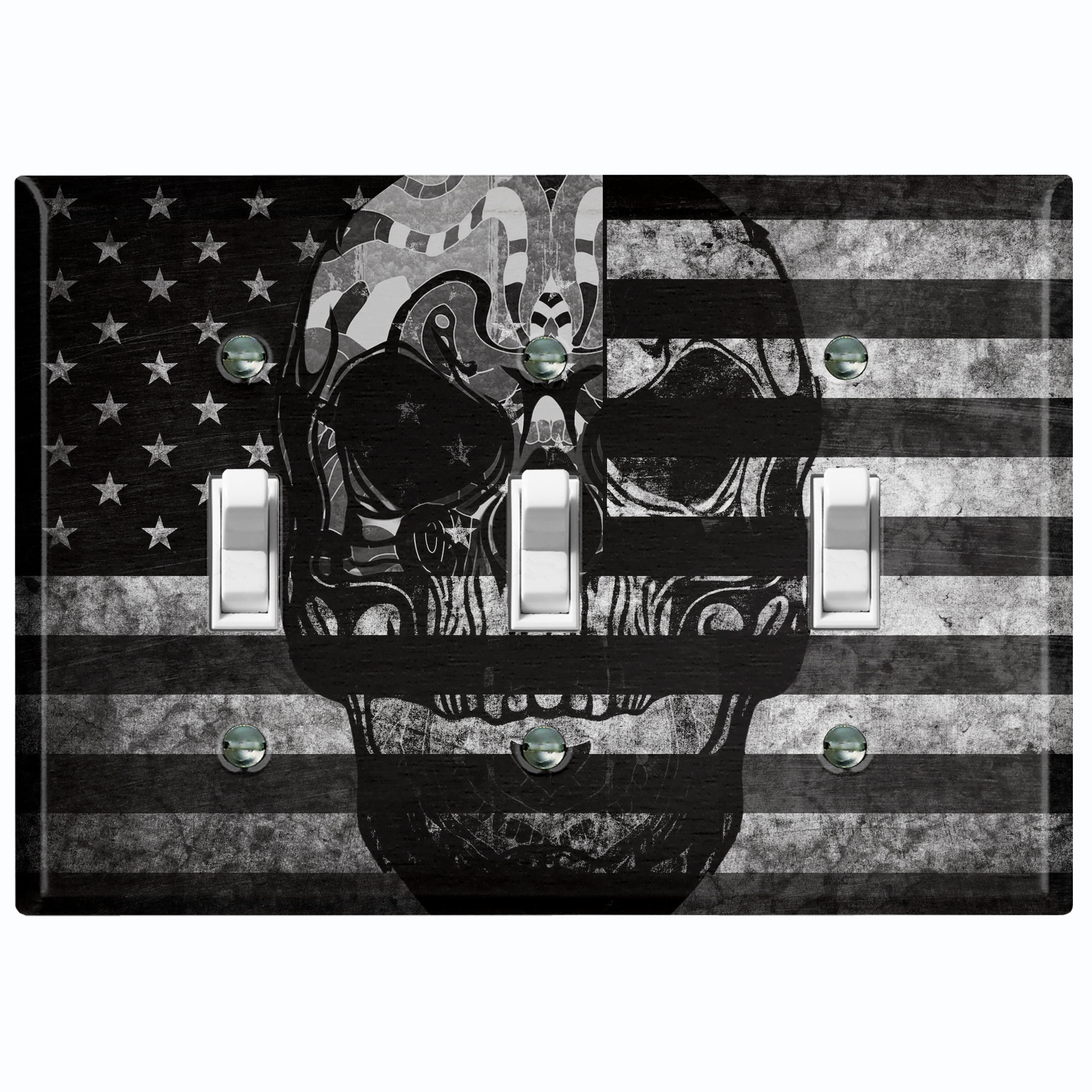 WorldAcc Skull Tattoo US Flag 3-Gang Toggle Light Switch Wall Plate ...