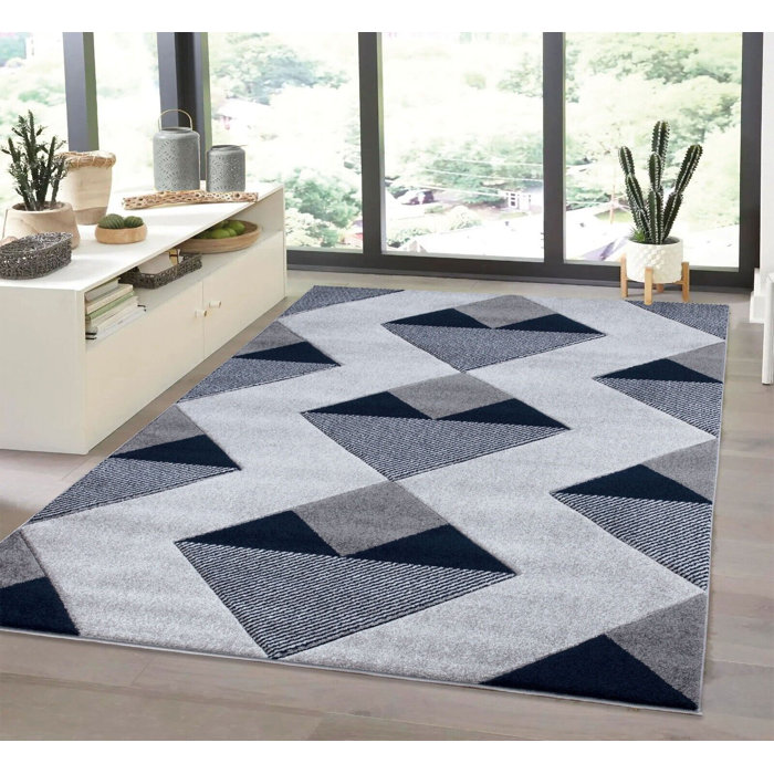 George Oliver Machine Woven Navy/Grey/Dark Grey Rug | Wayfair.co.uk