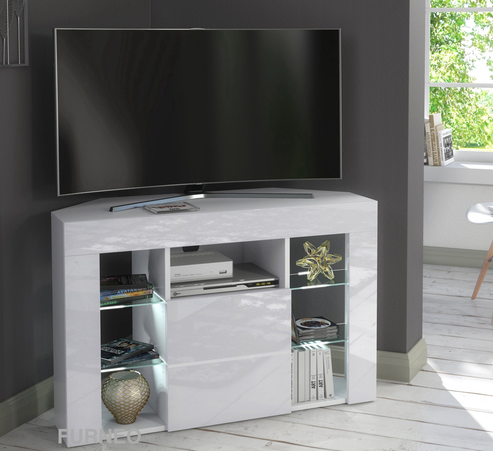 Metro Lane Venico02 White Corner TV Stand for TVs up to 45in with White ...