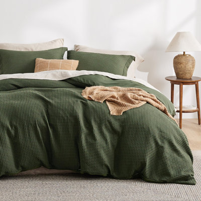 green waffle bedding