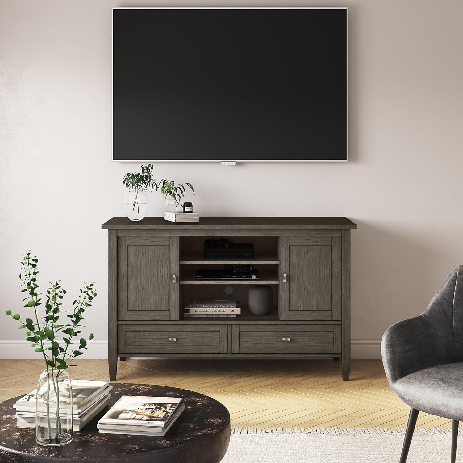 One Allium Way® Solid Wood 47 Inch Wide Transitional TV Media Stand in ...