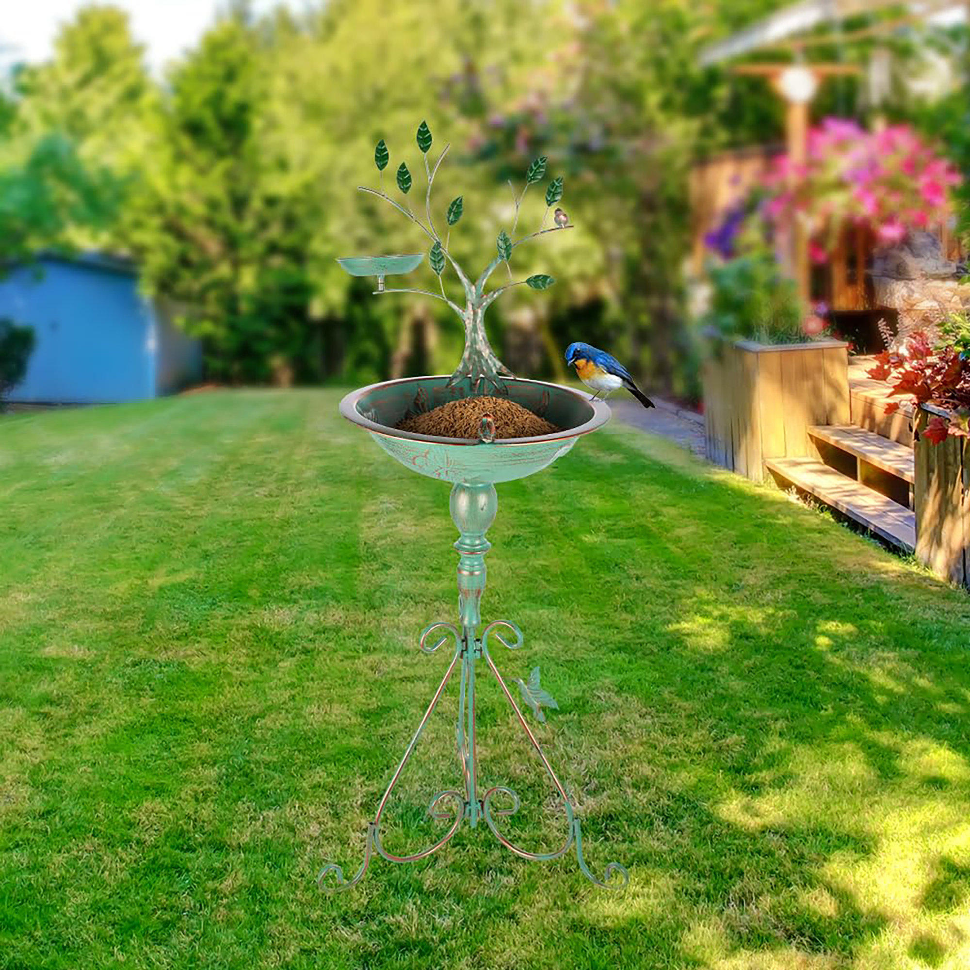 World Menagerie Outdoor Metal Bird Bath and Feeder Combo - Wayfair Canada