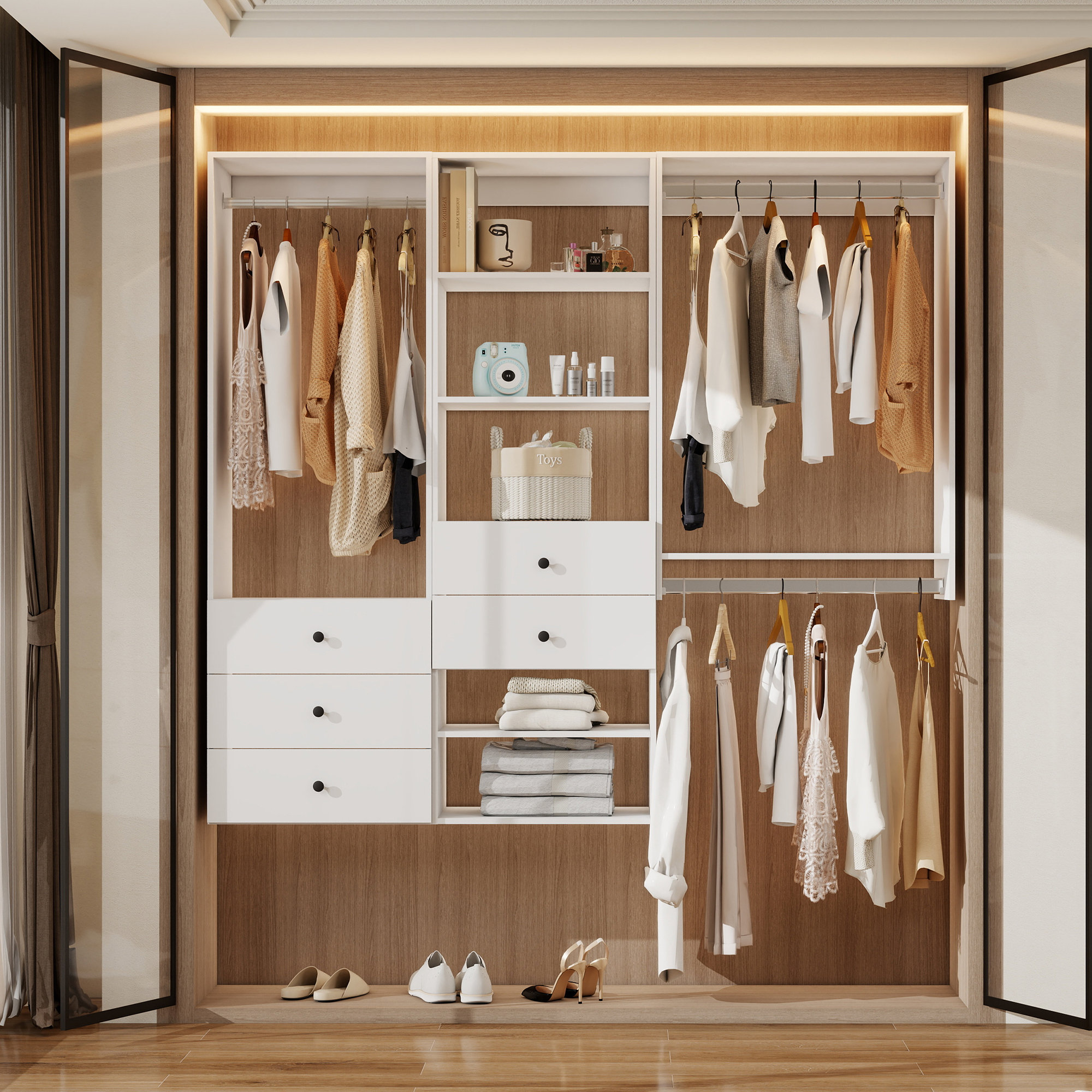 Latitude Run® Walk-in Closet System with Drawers and Shelves, Modern ...