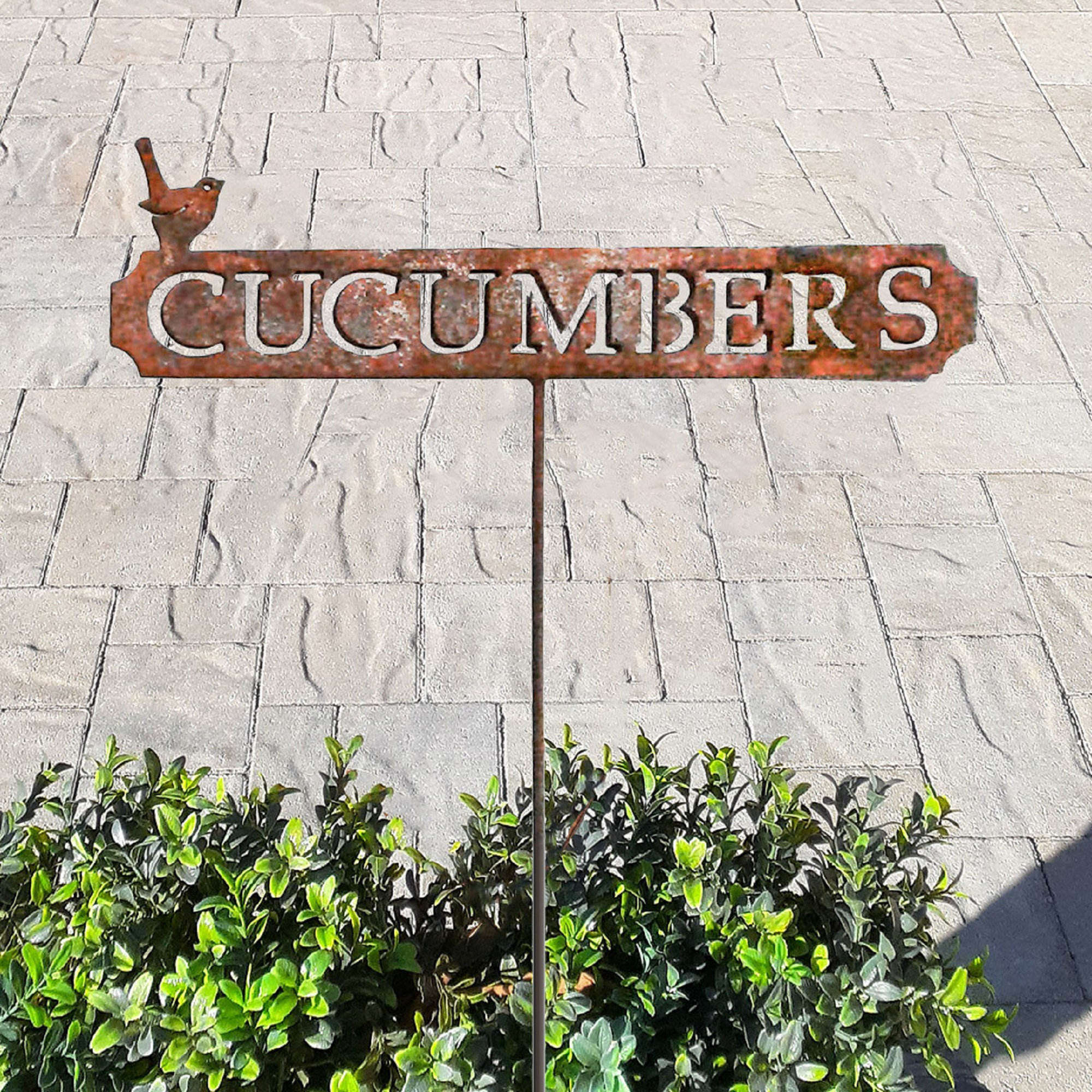 Rosalind Wheeler Metal Rustic Cucumber Sign Planter Garden Sign | Wayfair