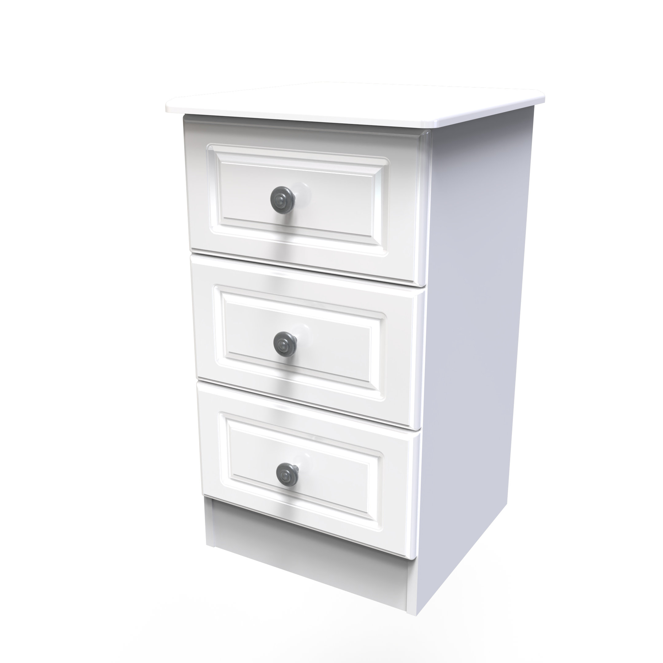 ClassicLiving Adala 3 Drawer Bedside Cabinet in White Gloss & White ...