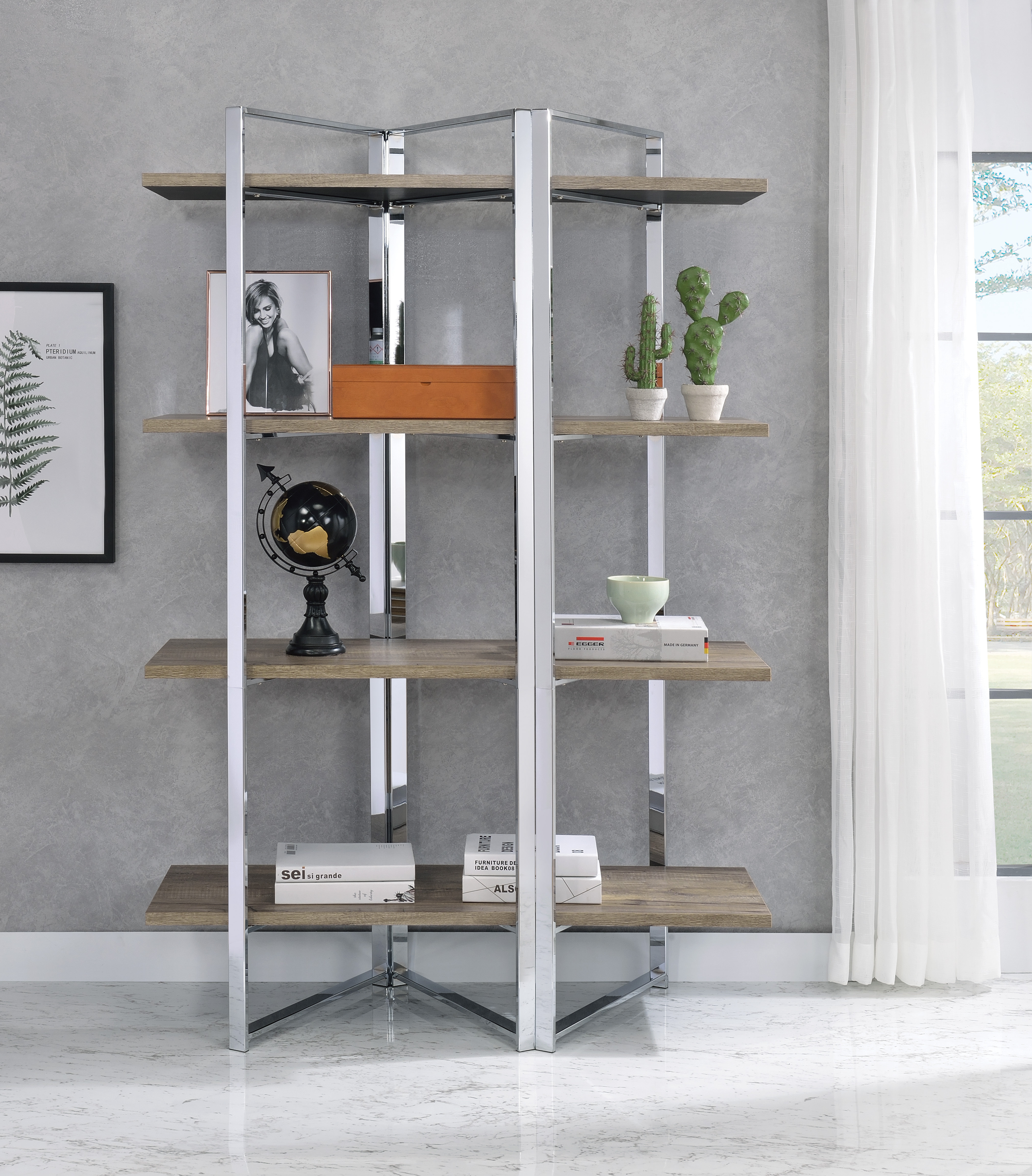 Brayden Studio® Natural And Chrome 4-Shelf Bookshelf | Wayfair