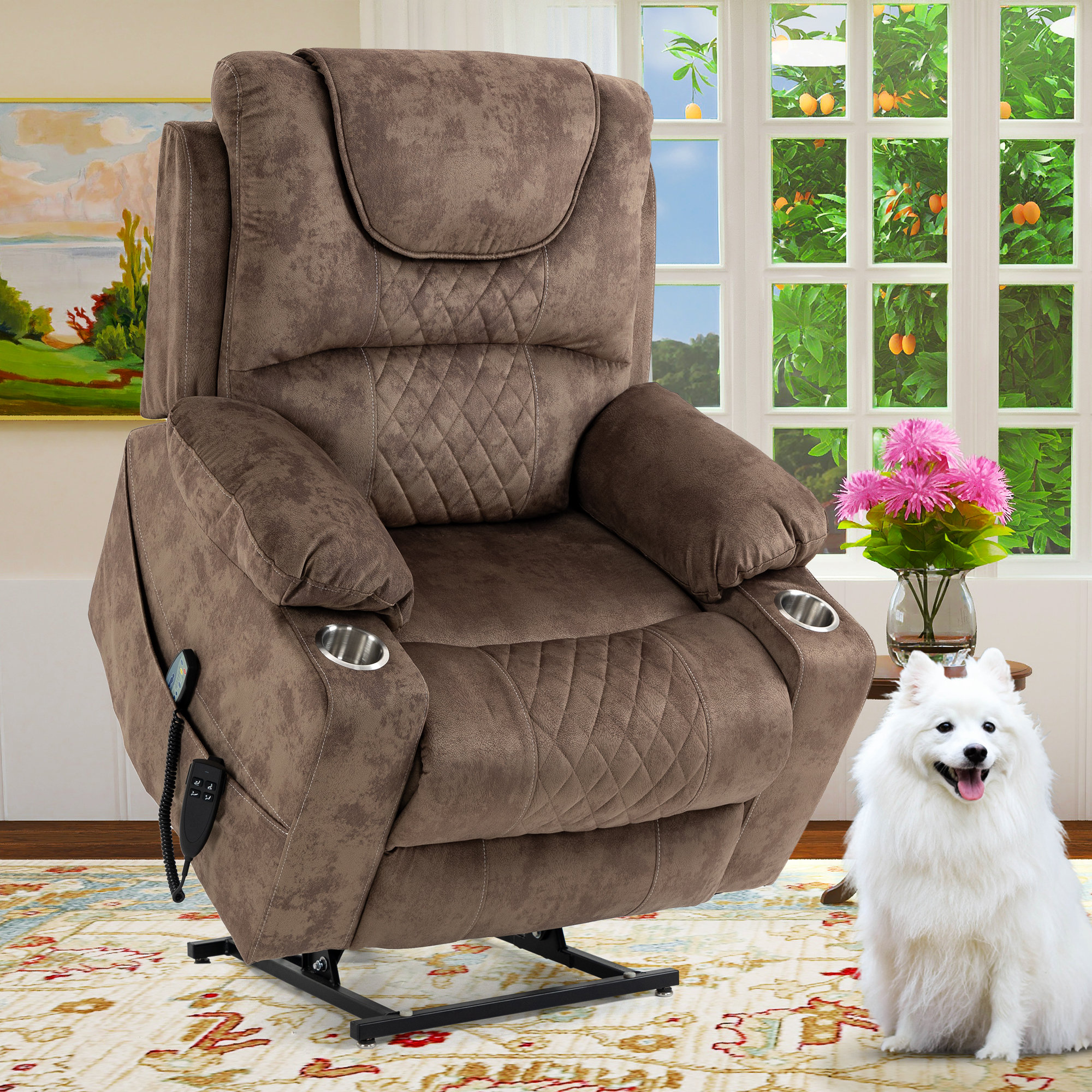 Latitude Run® Ryun 38.2"W 180° Power Recliner Lift Chair with Cup ...