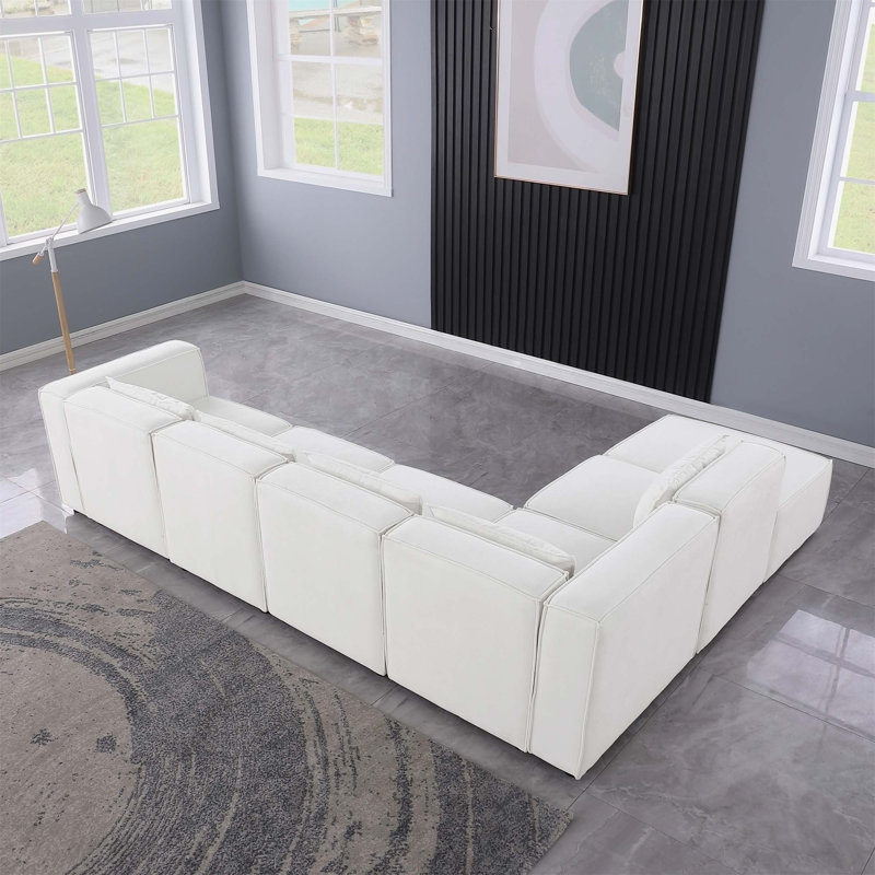 Hokku Designs White Modular Sofa Chenille Fabric Soft grand Knock down ...