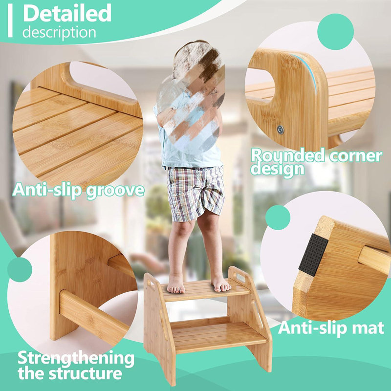 Latitude Run® Wooden Step Stool, 300 Lbs Capacity With Safety Non-Slip ...