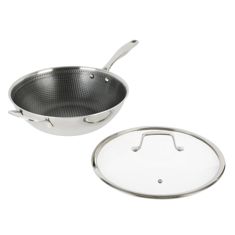 Kenmore 12 Inch Non-Stick Tri-Ply Stainless Steel Wok with Glass Lid ...