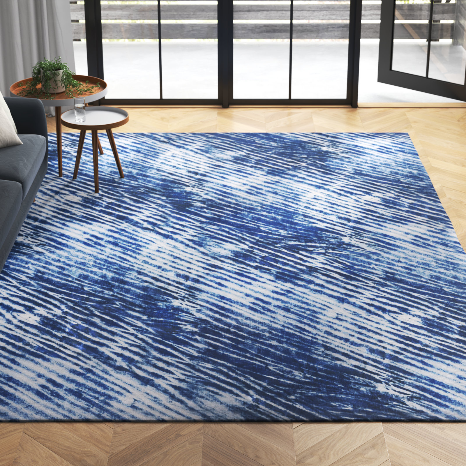 Langley Street Chira Machine Woven Performance White/Blue Rug | Wayfair