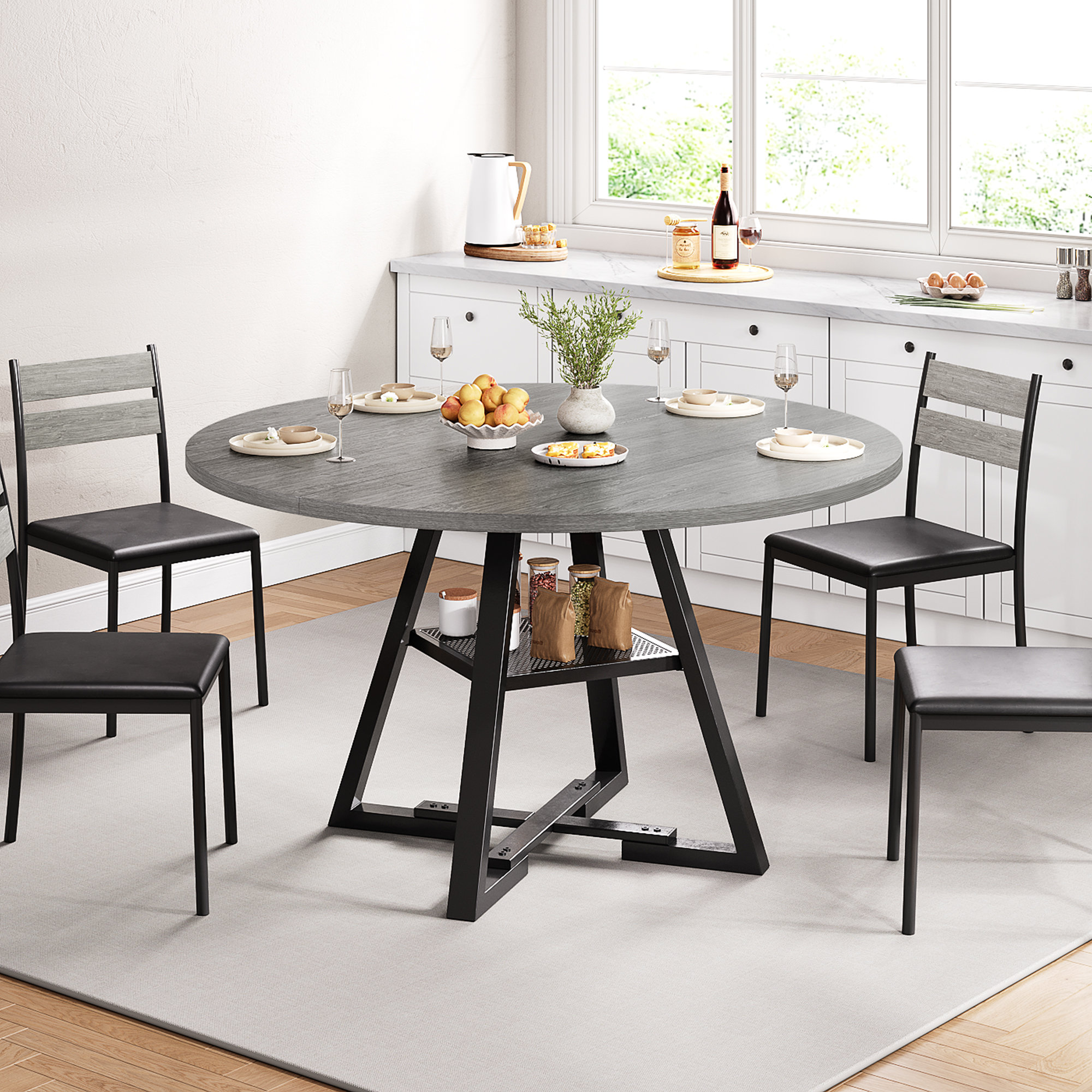 17 Stories Braysham 47 Inch Round Dining Table For 4 Farmhouse Kitchen ...