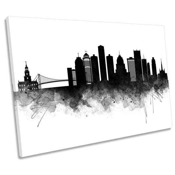 Ebern Designs Detroit Abstract City Skyline - Wrapped Canvas Art Prints ...