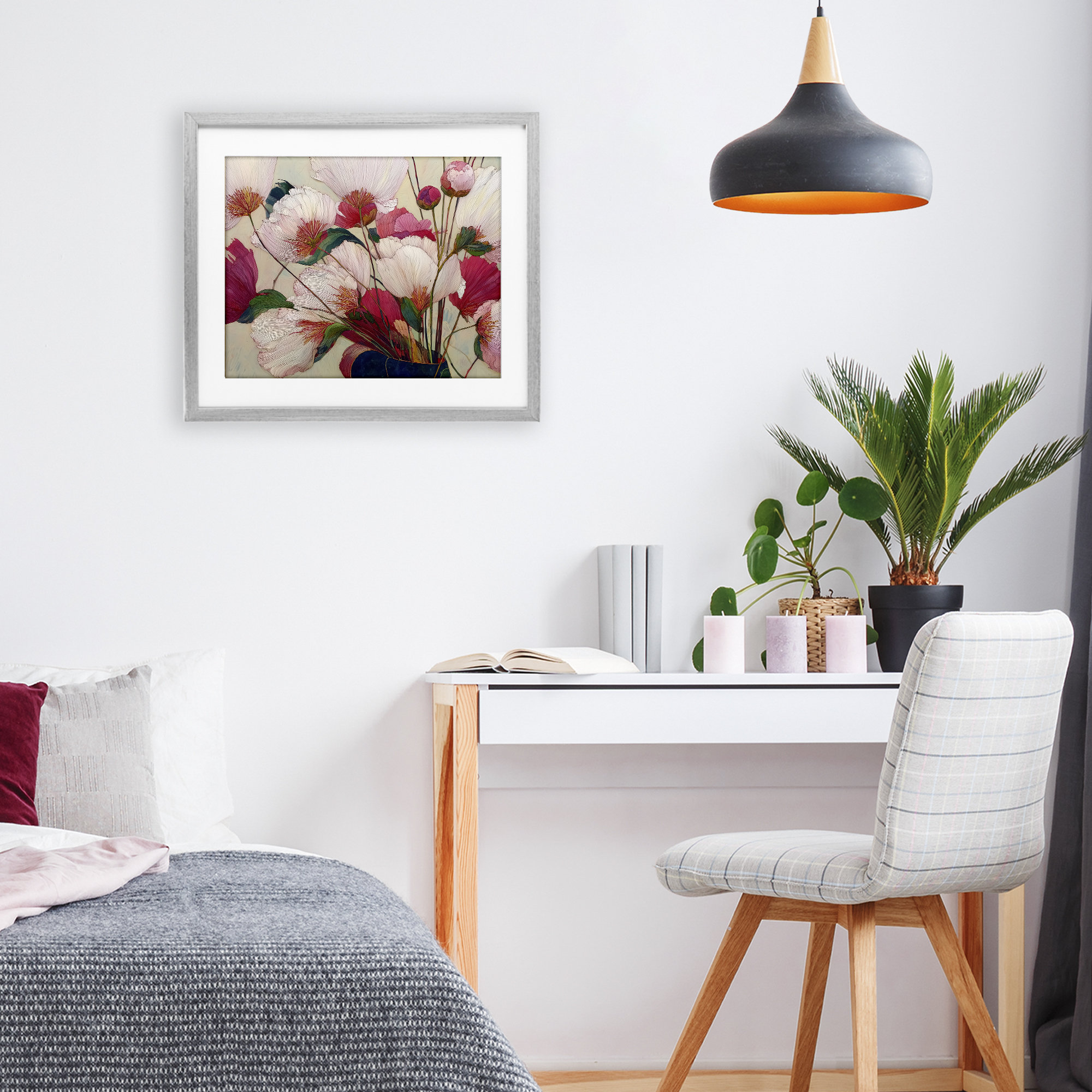 Ebern Designs Lush Haiku Pink & White Flowers Framed Print Under Glass ...