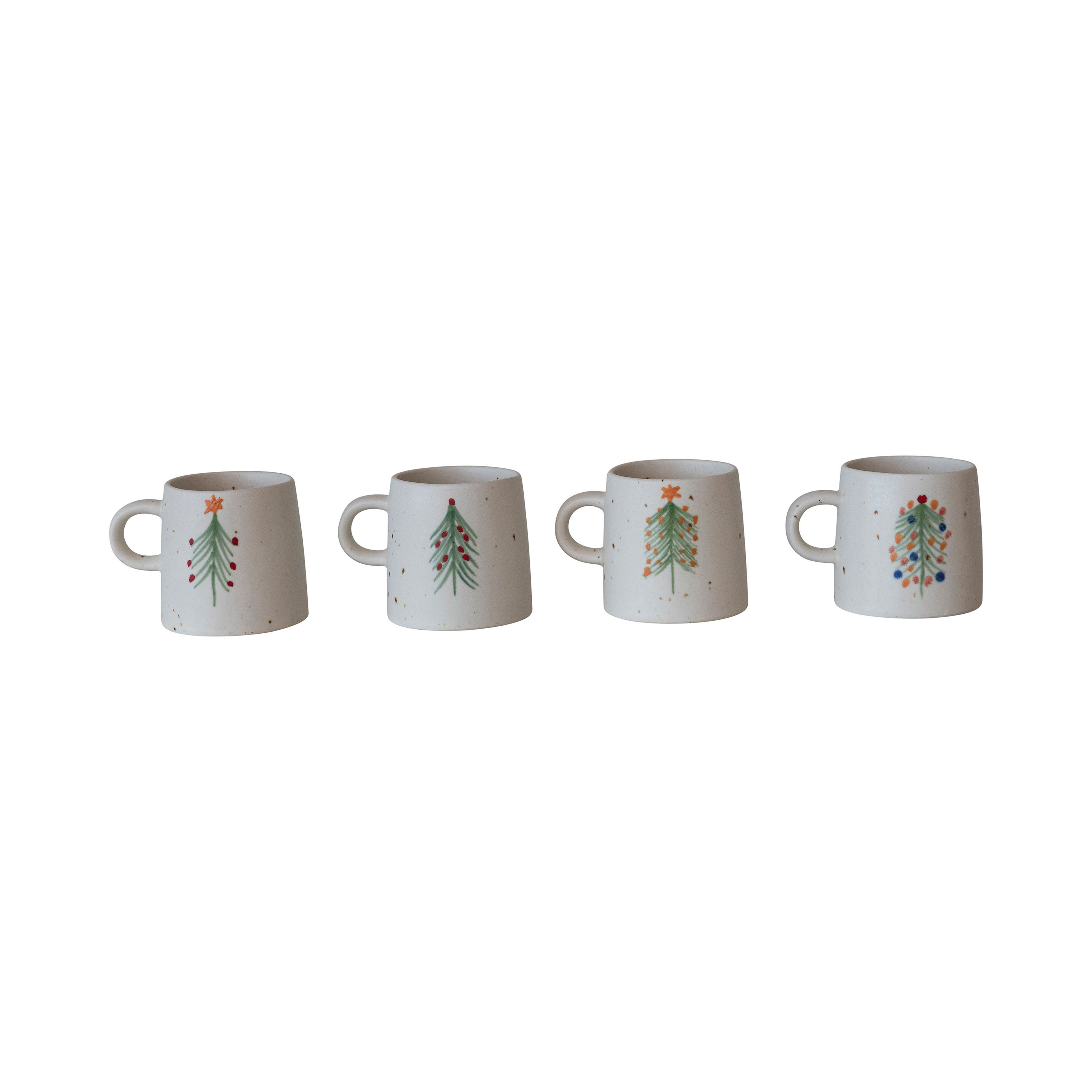The Holiday Aisle® Hand-Painted Speckled Stoneware Mugs With Christmas ...