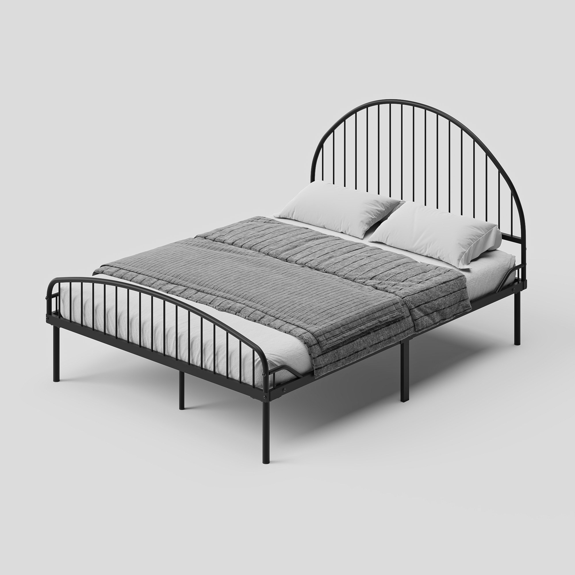 Ebern Designs Retro Metal Open-Frame Bed With High Headboard And ...