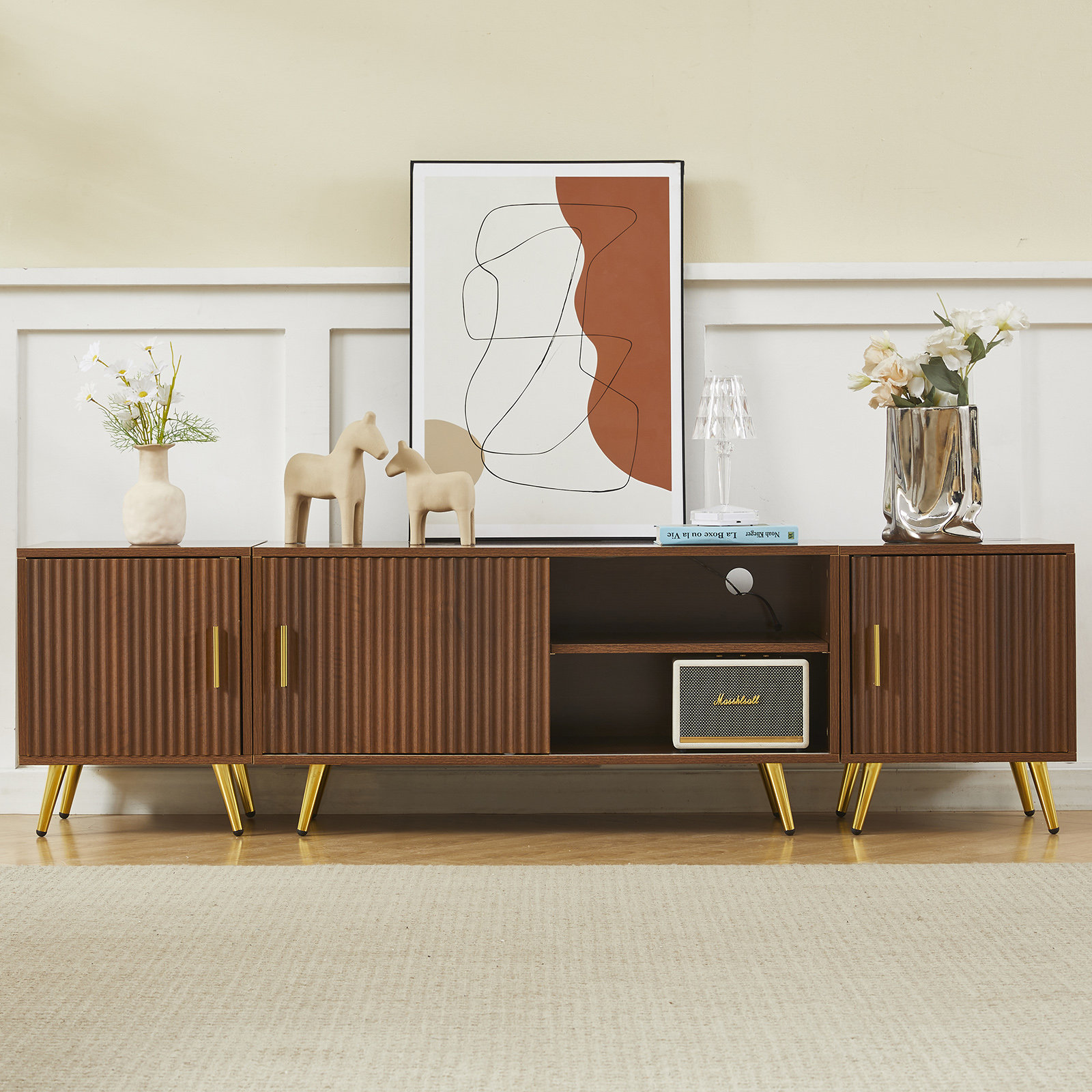 Mercer41 71" High Gloss Tv Stands With Charging Station & Speaker ...