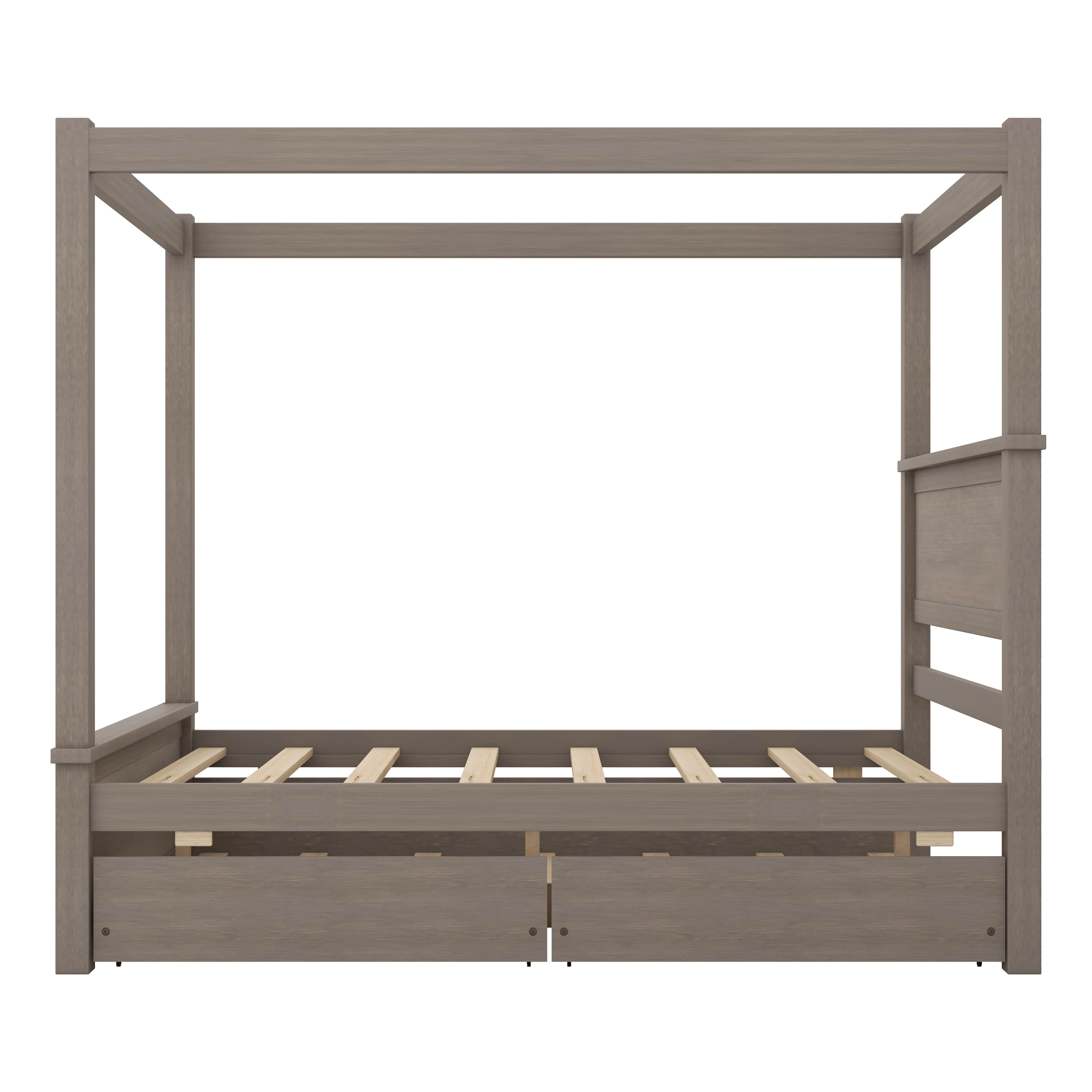 Red Barrel Studio® Taelor Wood Canopy Bed with Trundle Bed and two ...