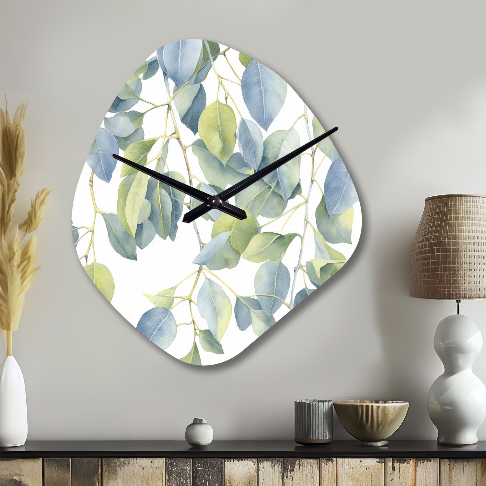 Design Art White Green Minimalism Eucalyptus Essence II - Nebula Shape ...