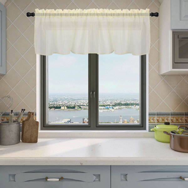 Ebern Designs Sheer Valance for Kitchen Window Solid Rod Pocket Voile ...