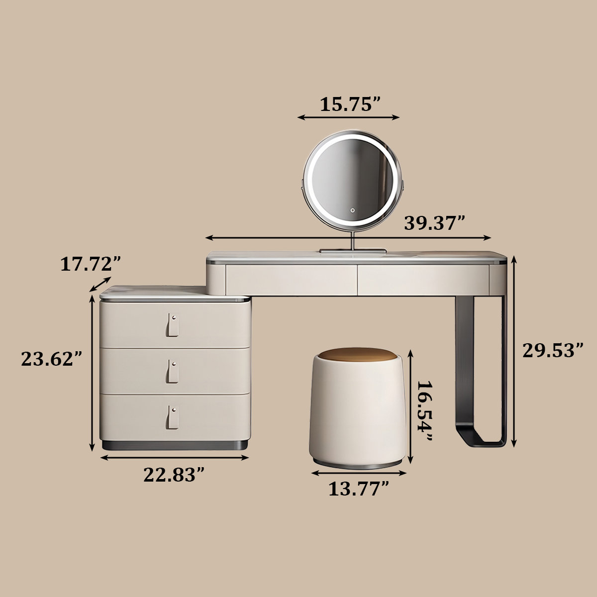 Hokku Designs 39.37"Minimalist Retractable Dressing Table Set | Wayfair