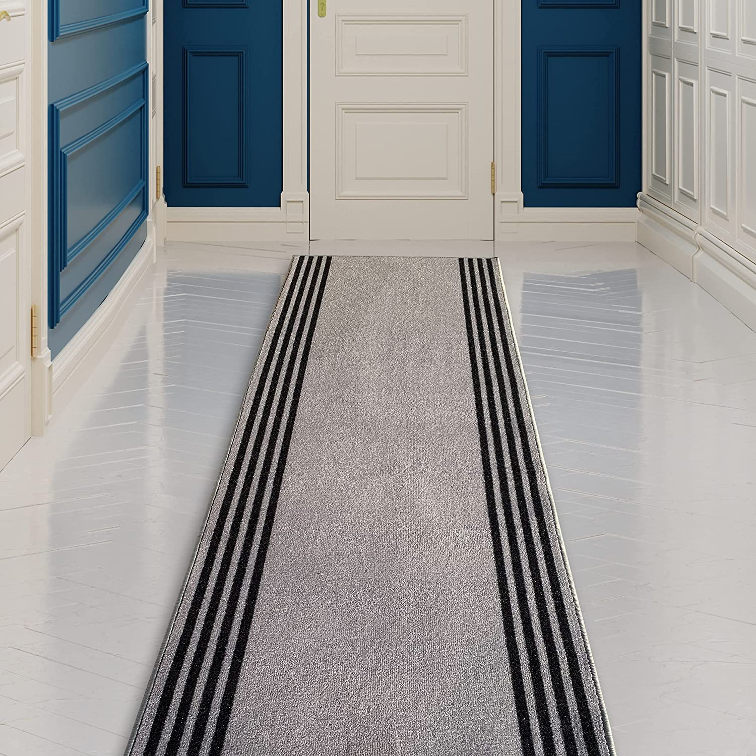 Latitude Run® Striped Machine Woven Nylon Area Rug in Gray | Wayfair