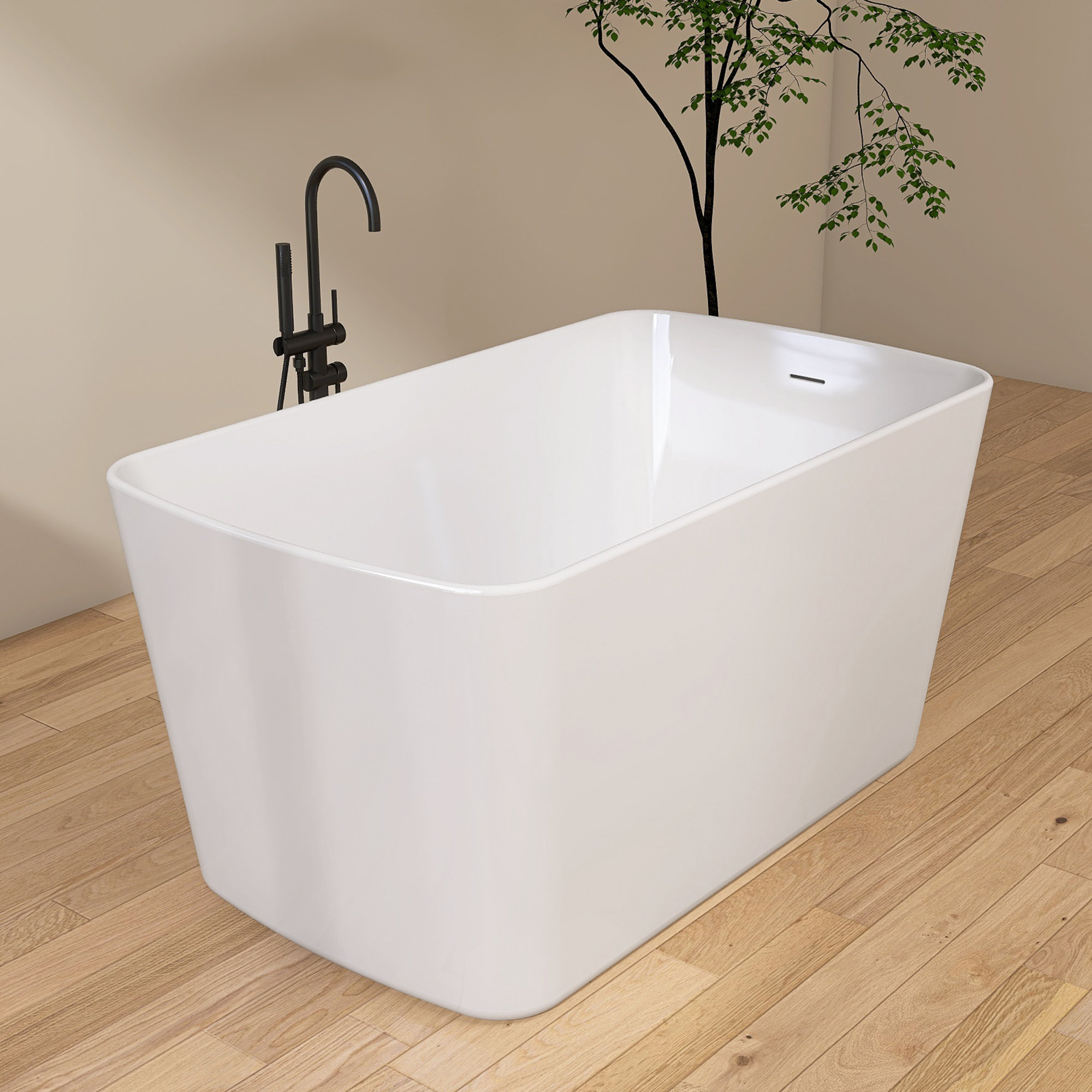 ZEAFIVE 49" Lucite Acrylic Freestanding Bathtub, Square Shape Janpanese ...