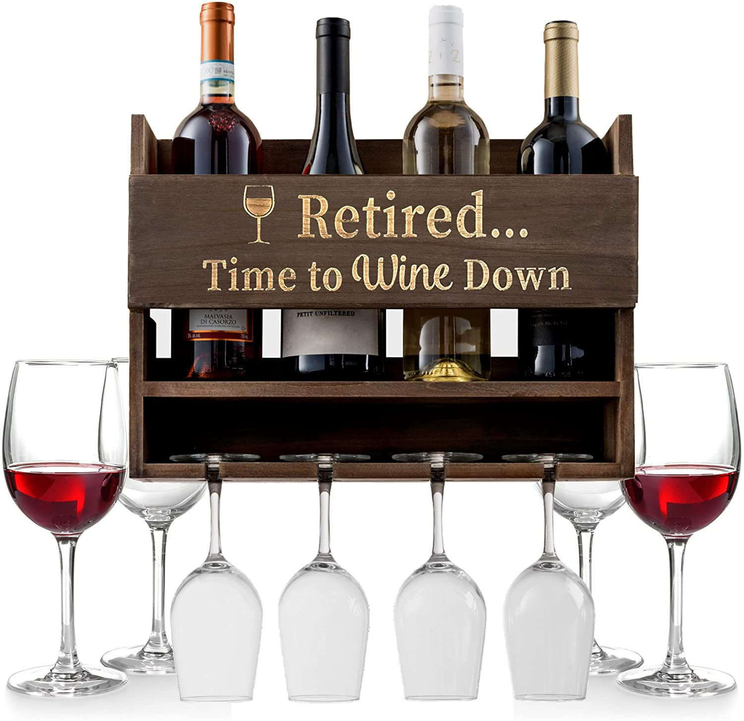 Bezrat Wall Mounted Wine Rack - Retirement Gifts - Glasses Included ...