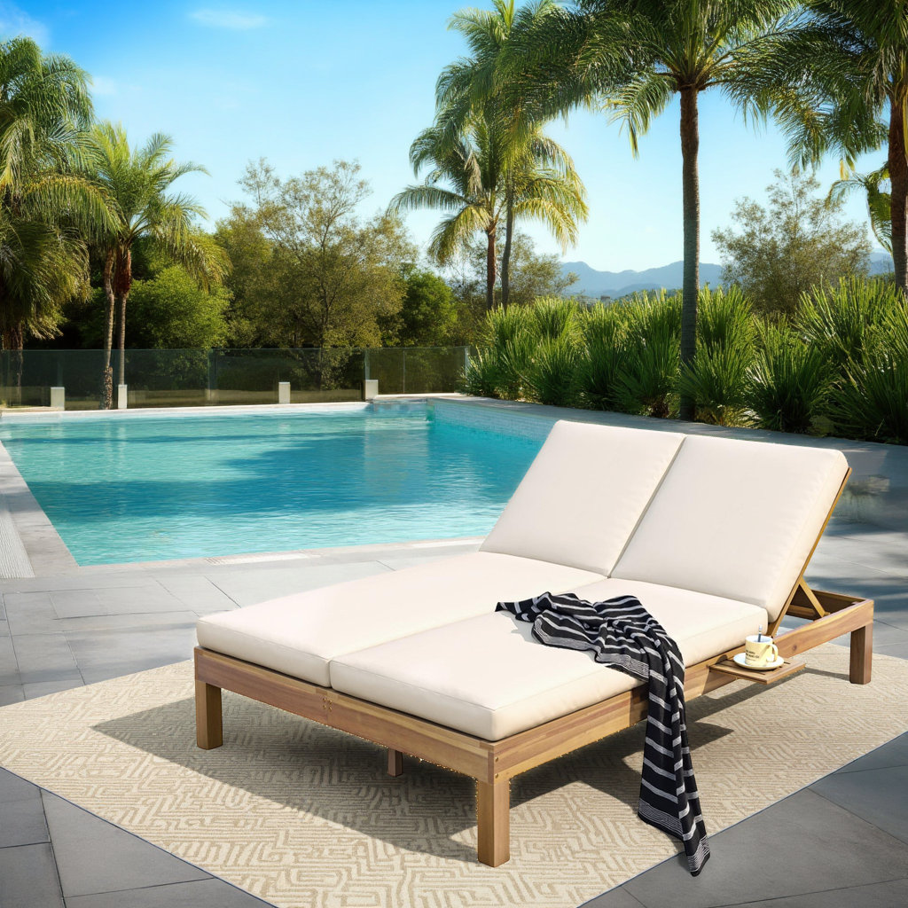 Latitude Run® Double Chaise Lounge Outdoor with Adjustable Backrest - 5 ...