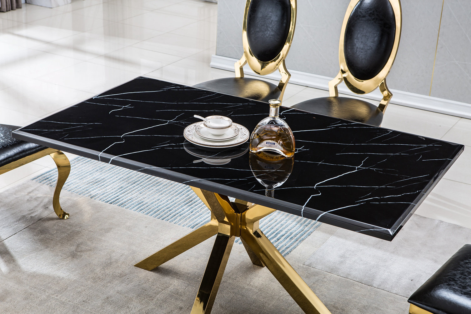 Everly Quinn Muthaih Modern Rectangular Marble Dining Table,Kitchen ...
