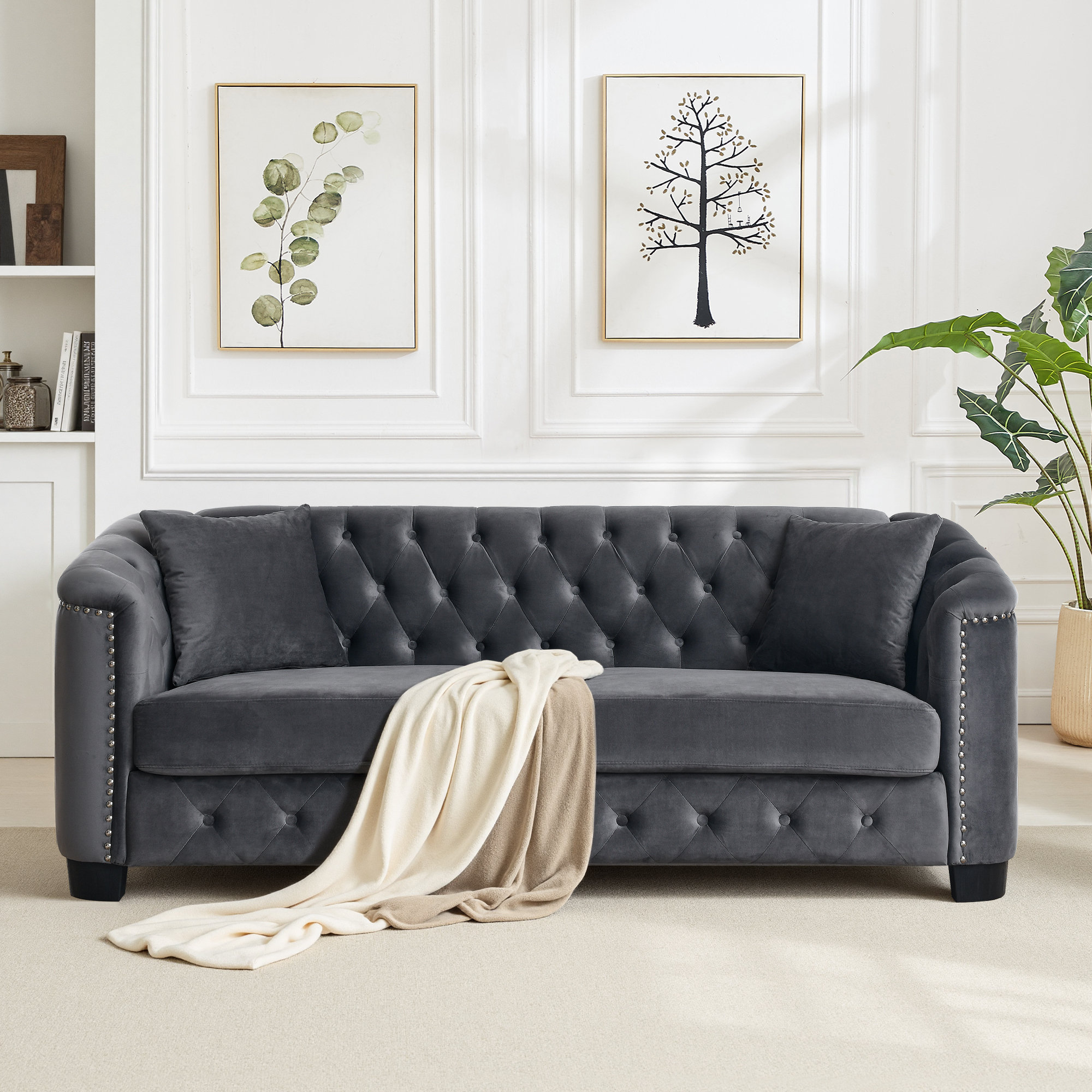 Lark Manor™ 3 Seater Chesterfield Sofa Modern Tufted Couch With Rolled Arms And Nailhead For ...