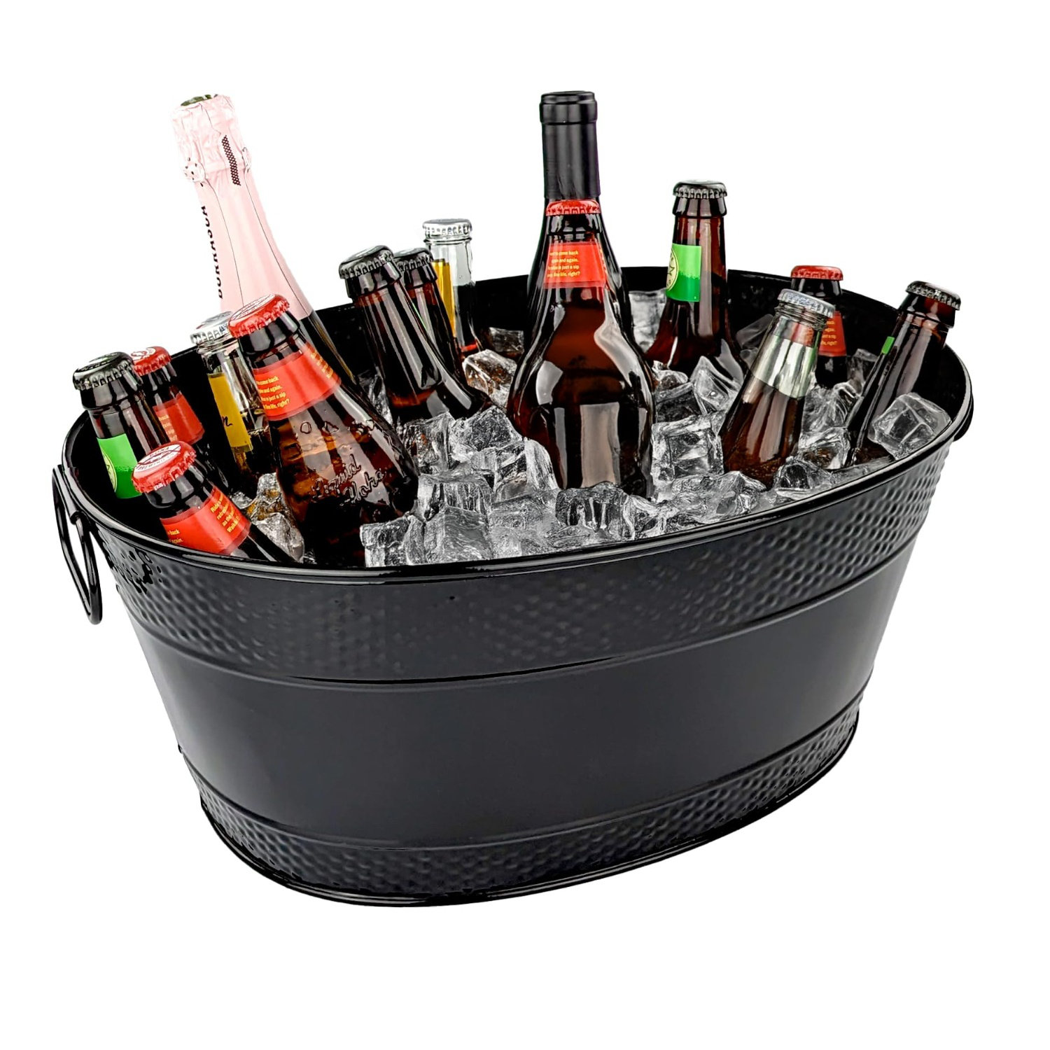 Trent Austin Design Bac à boissons noir galvanisé avec poignées, seau à glace en métal de 16 ...
