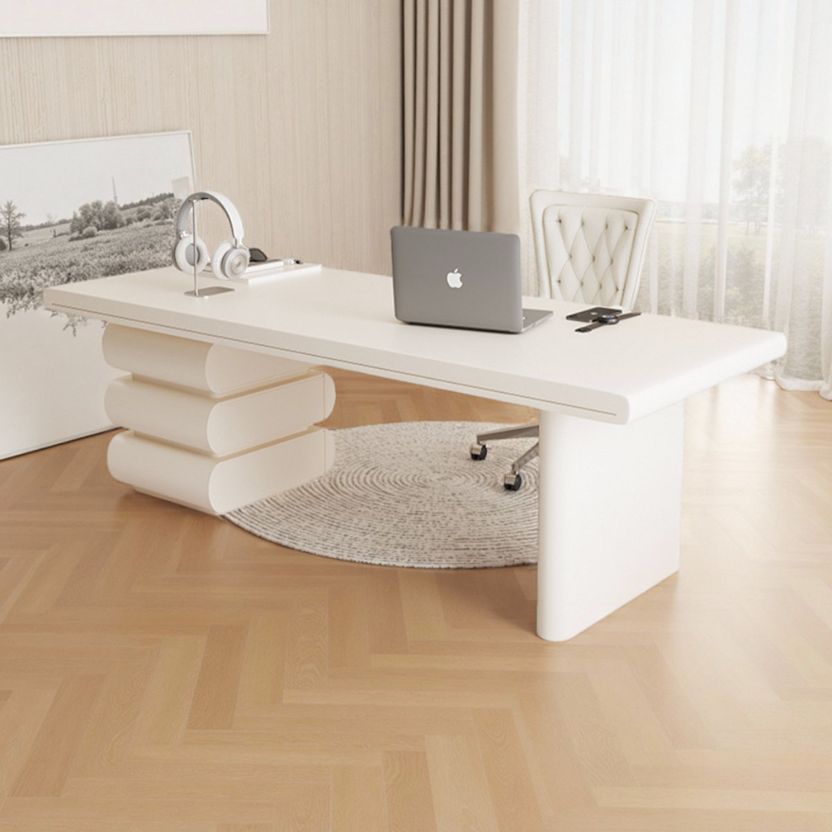 Hokku Designs Modern Rectangular Cream-Colored Wooden Desk | Wayfair