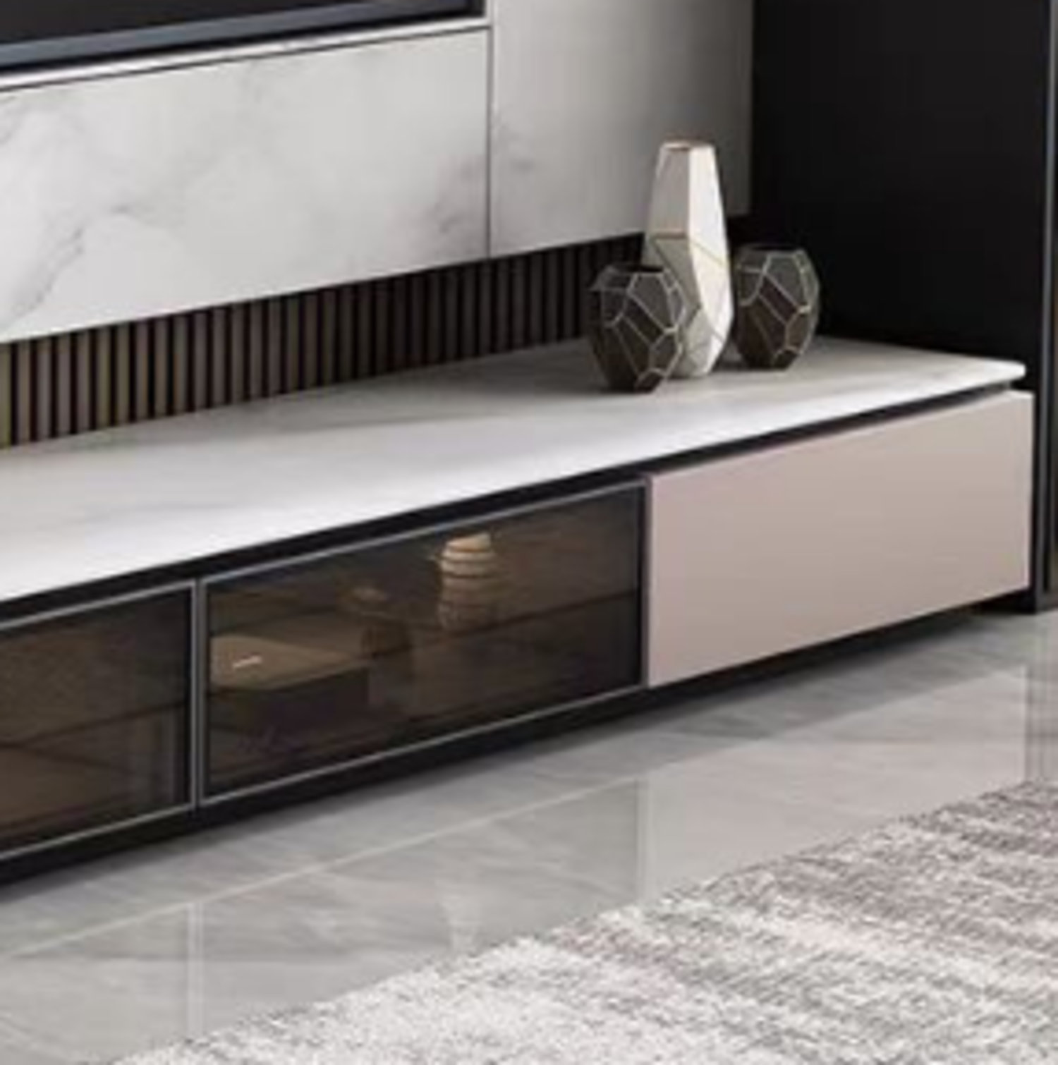 Wrought Studio™ Cream Style Rock Slab Solid Wood Tv Cabinet Floor ...