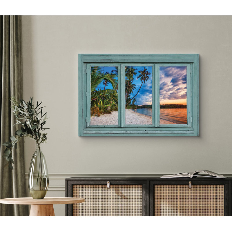 IDEA4WALL Window Scene "Window View Palm Tree Paradise & Beach Sunset ...