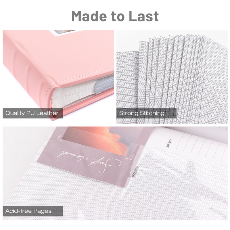 Ebern Designs Pink Photo Album for Holding 300 4x6 Pictures with Memo ...