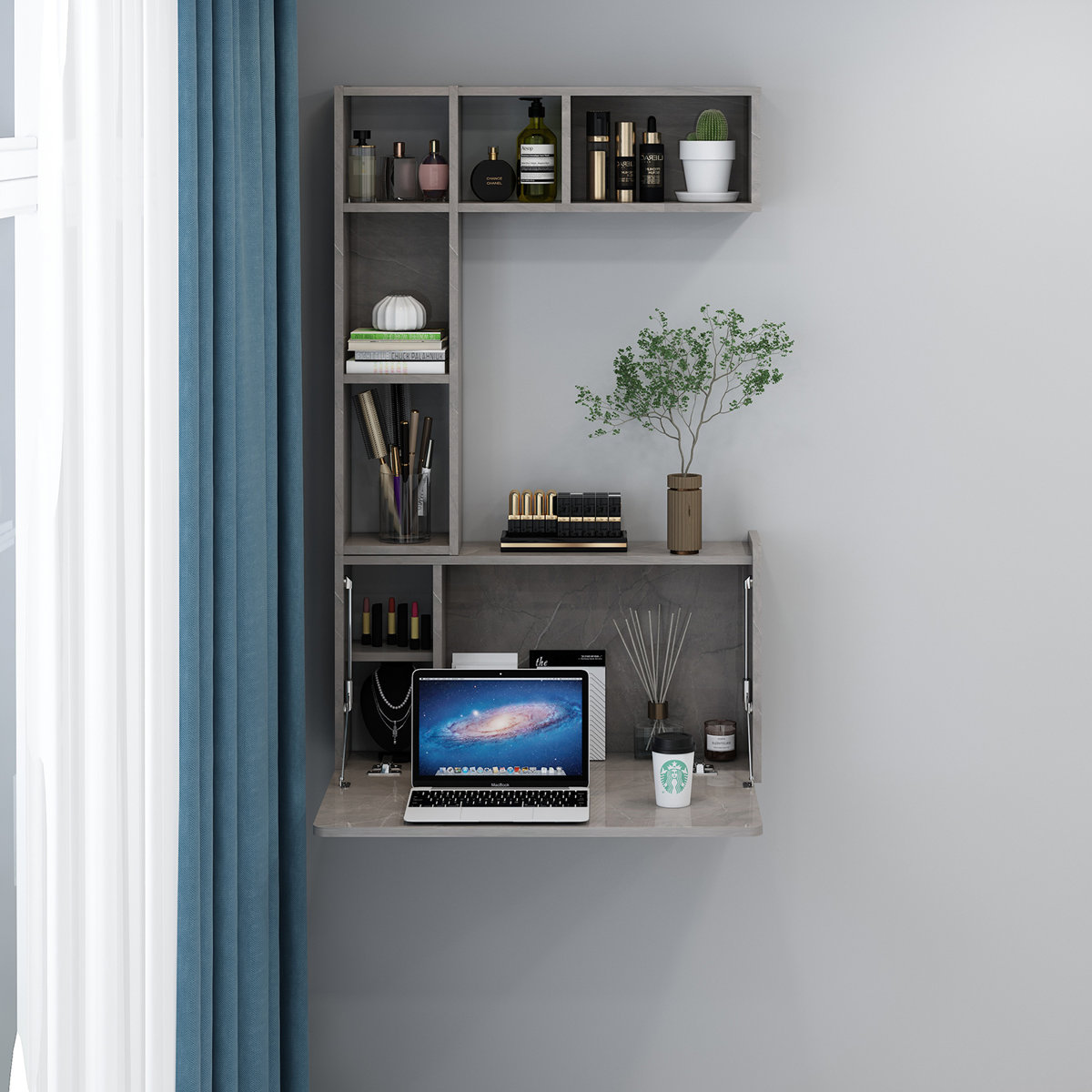 Ebern Designs Swanhilde Rectangle Floating Desk with and Cabinet | Wayfair