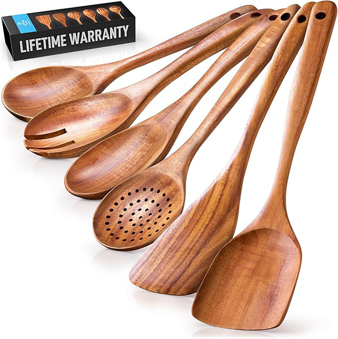 KOGBEL Kitchen 6 Pieces Teak Cookware - Smooth Surface Natural Teak ...
