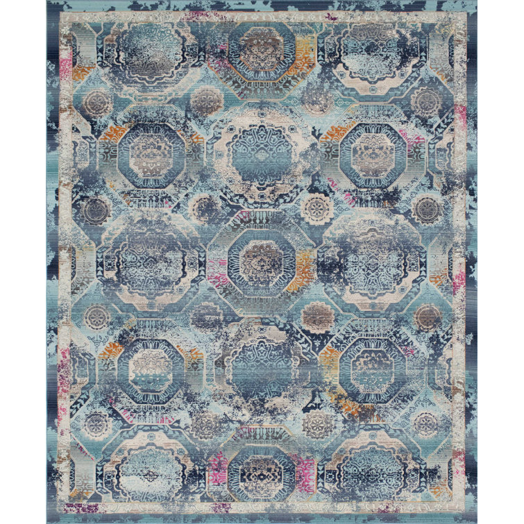 Bungalow Rose Morvant Low-Pile Blue Area Rug | Wayfair