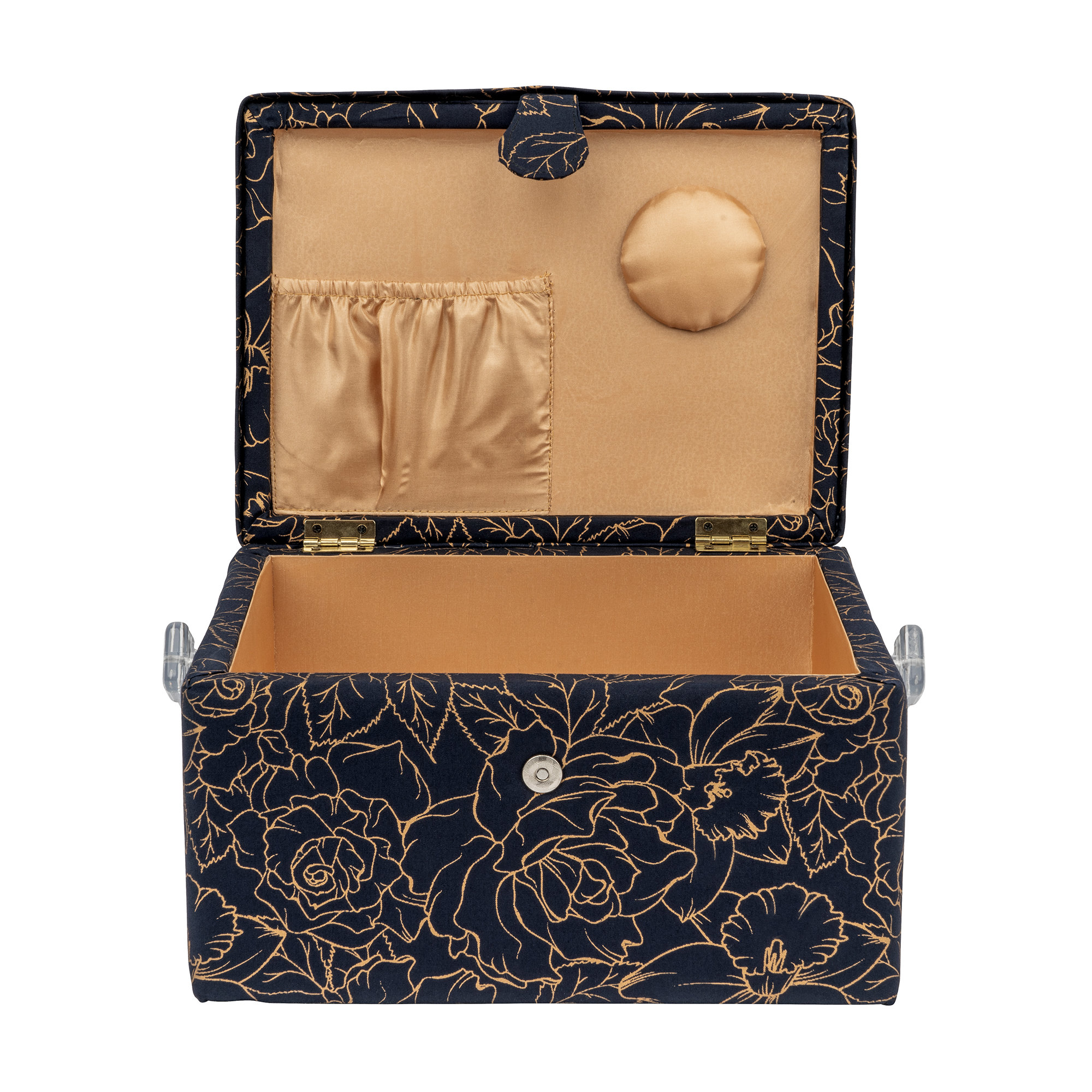 SINGER Large Sewing Basket Gold Floral Print with Sewing Kit and ...