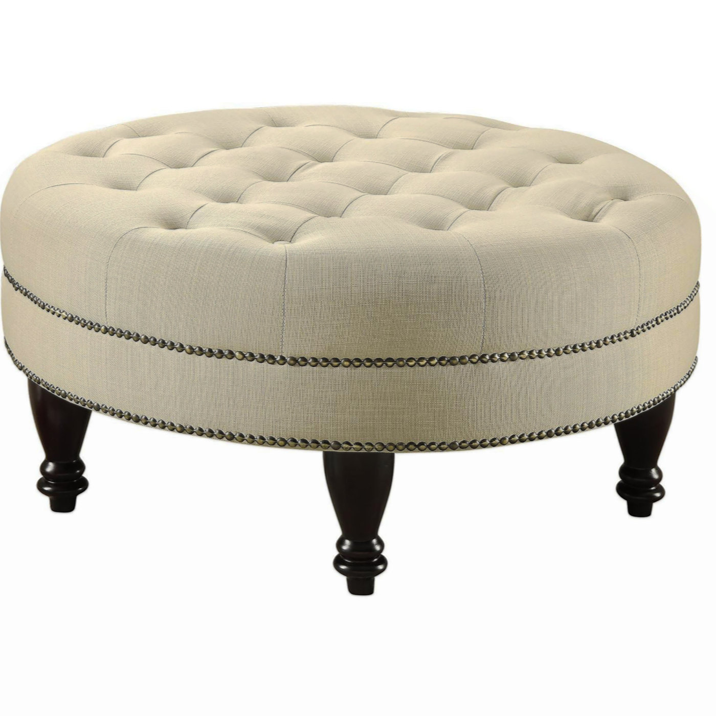 Canora Grey Oatmeal Cocktail Ottoman With Nailhead Trim | Wayfair