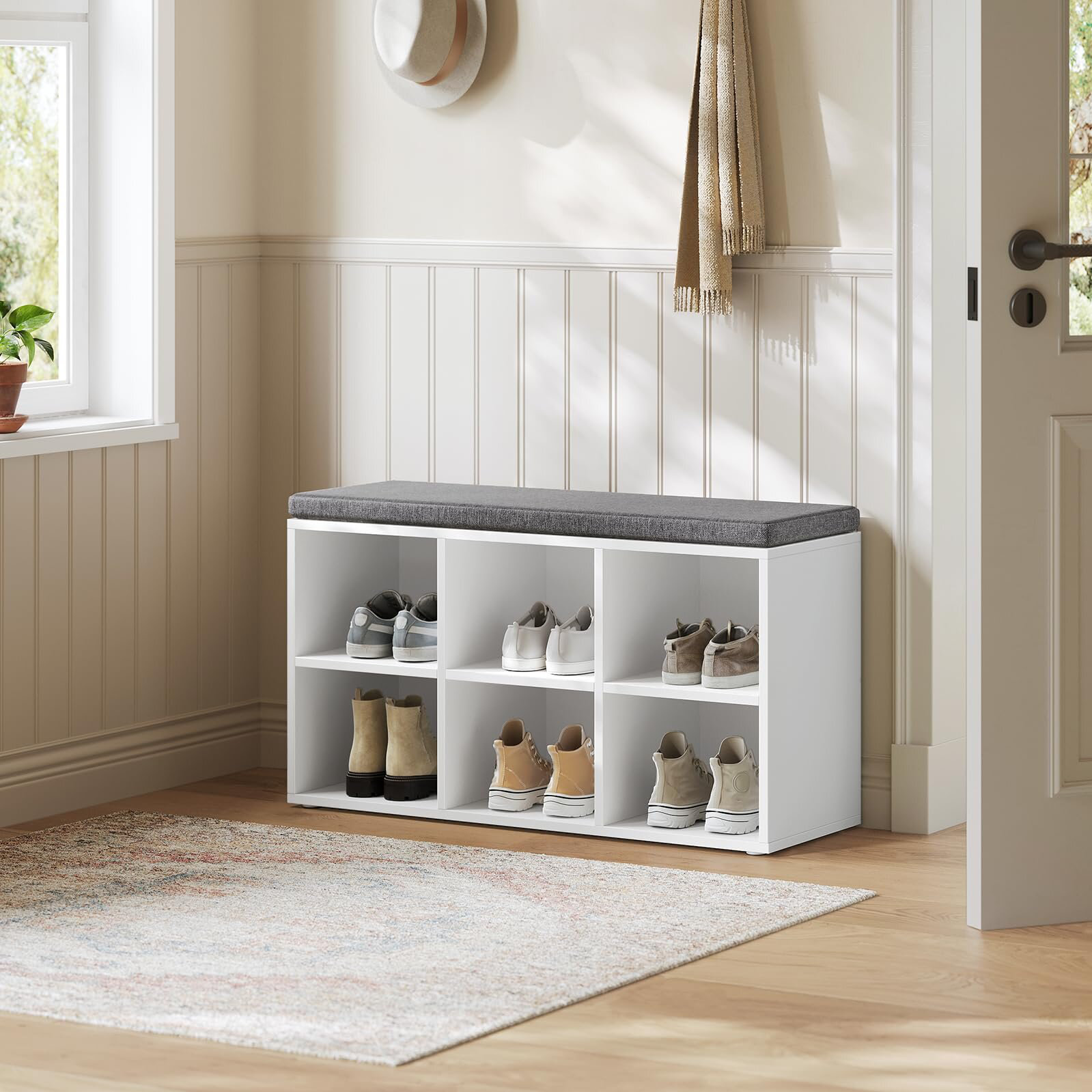 Hokku Designs Shoe Bench with Cushion,Entryway Bench with 3 Storage ...